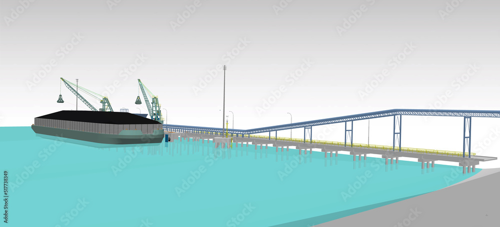 coal ship jetty construction 3D illustration Stock Illustration | Adobe ...