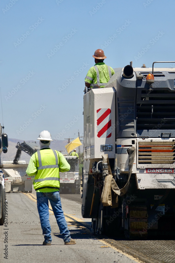highway infrastructure road workers laying new asphalt Stock Photo ...
