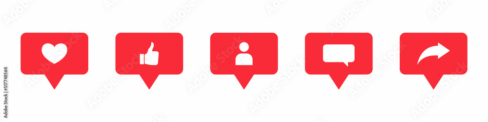 Social media notification icon set. Like, thumbs up, follow, comment ...