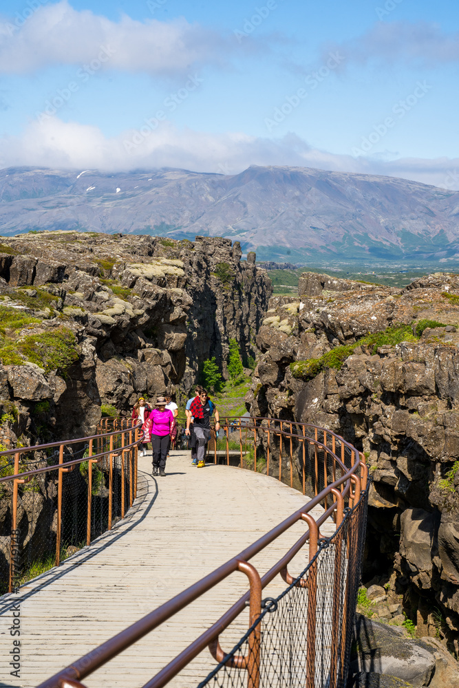 Fototapeta Bláskógabyggð, Iceland - July 2,2022 View of the rift valley ...