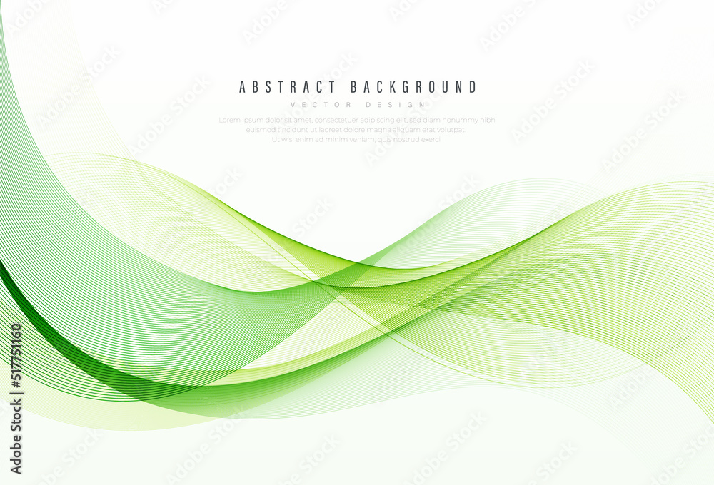 Abstract Green Wavy Lines On White Background Colorful Flow Wave Lines