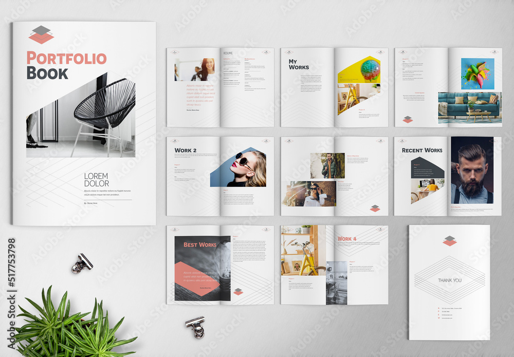 Portfolio Book with Geometric Elements Stock Template | Adobe Stock