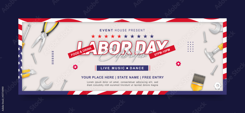 Labor day celebration facebook cover page timeline web ad banner ...