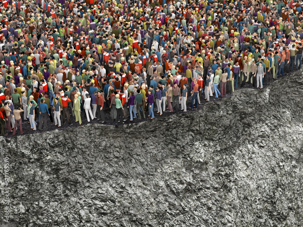 People crowd on the cliff. 3d illustration Stock Illustration | Adobe Stock