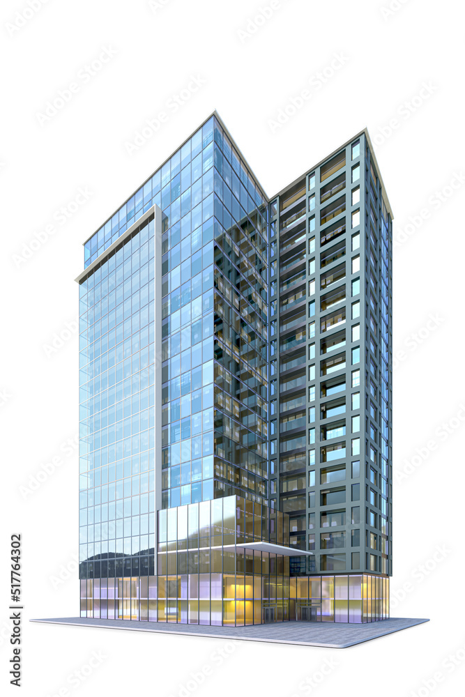 Realistic skyscraper building isolated on white background. 3d ...