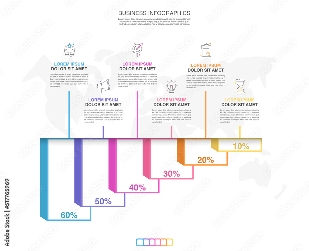 Line vector infographics. Creative of columns bar chart with 6 options ...