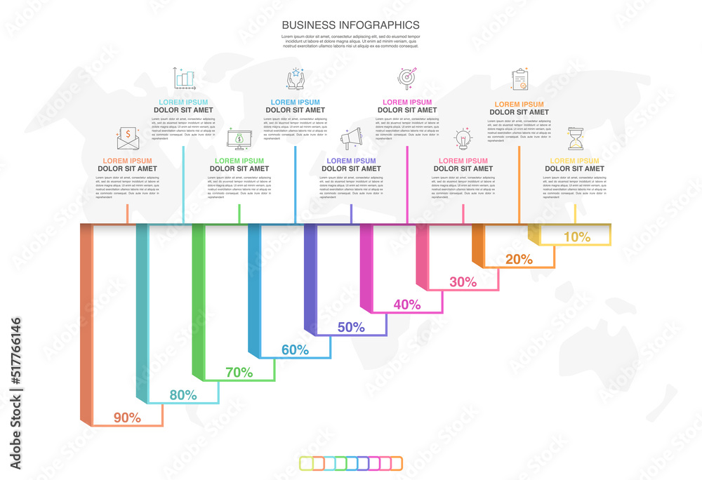 Line vector infographics. Creative of columns bar chart with nine ...