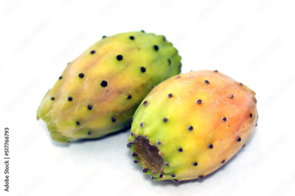 Pile of fresh prickly pear fruit isolated on white background ...