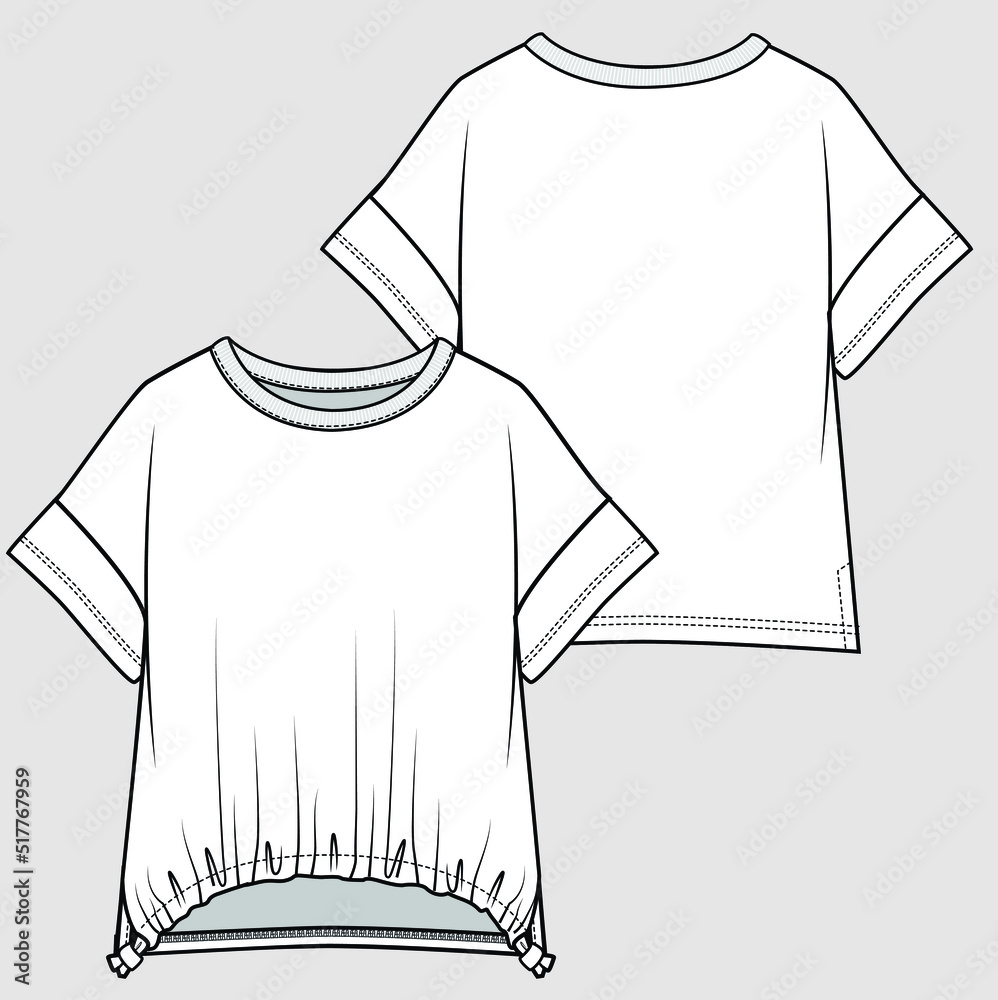 TECHNICAL SKETCH OF FRONT AND BACK KNIT TOP FOR WOMEN AND TEEN GIRLS IN ...