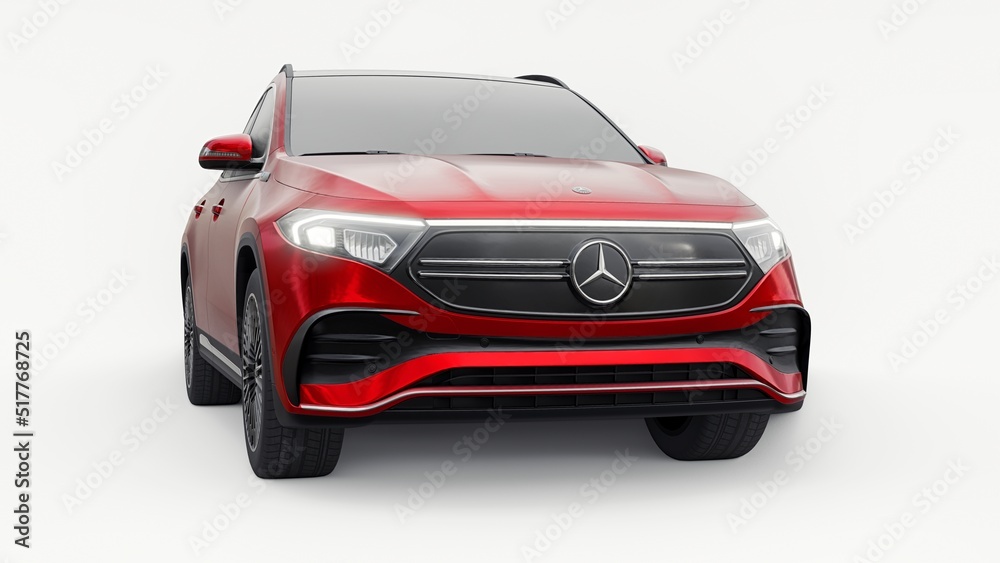 Berlin. Germany. June 12, 2022. Red Mercedes-Benz EQA 2022. 3d model of ...