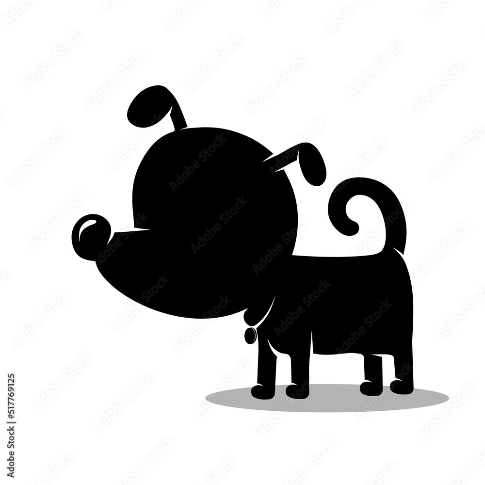 Funny cartoon dog, black silhouette. Isolated vector illustration on a ...