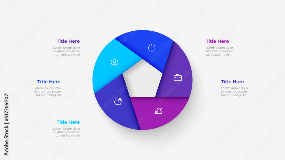 Circle divided into five parts. Template for cycle business presentation. Vector infographic ...