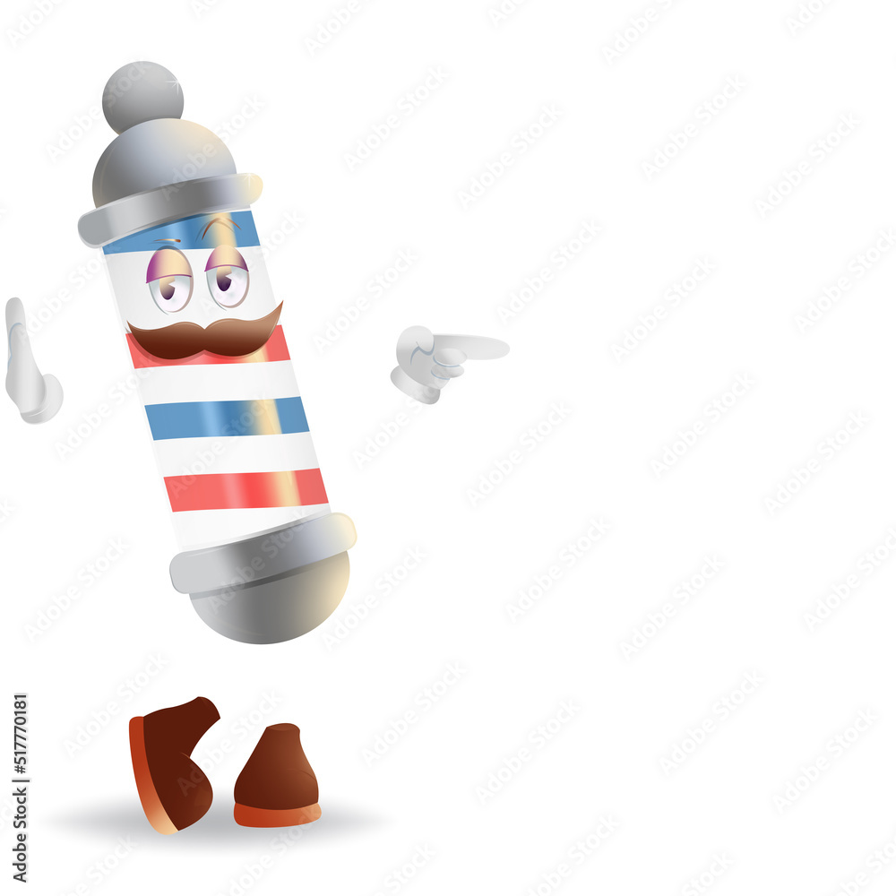Barber pole character with mustache.He leans on the wall with his hand ...