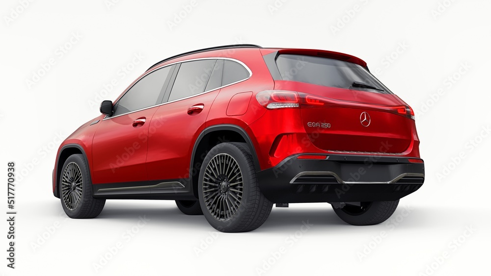 Berlin. Germany. June 12, 2022. Red Mercedes-Benz EQA 2022. 3d model of ...