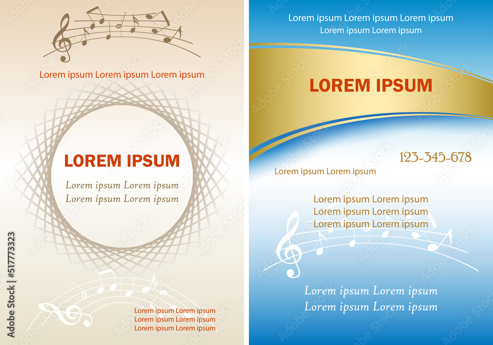 beige and blue templates with music notes - A4 vector musical ...