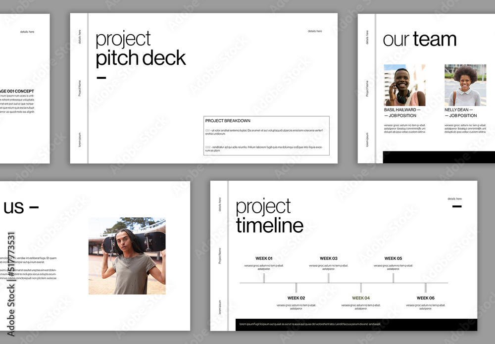 Black and White Pitch Deck Layout Stock Template | Adobe Stock