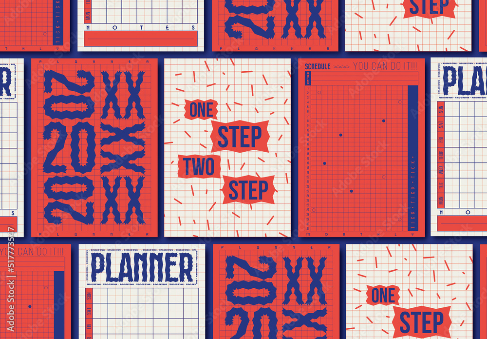 Orange and Blue Grid Planner Stock Template | Adobe Stock