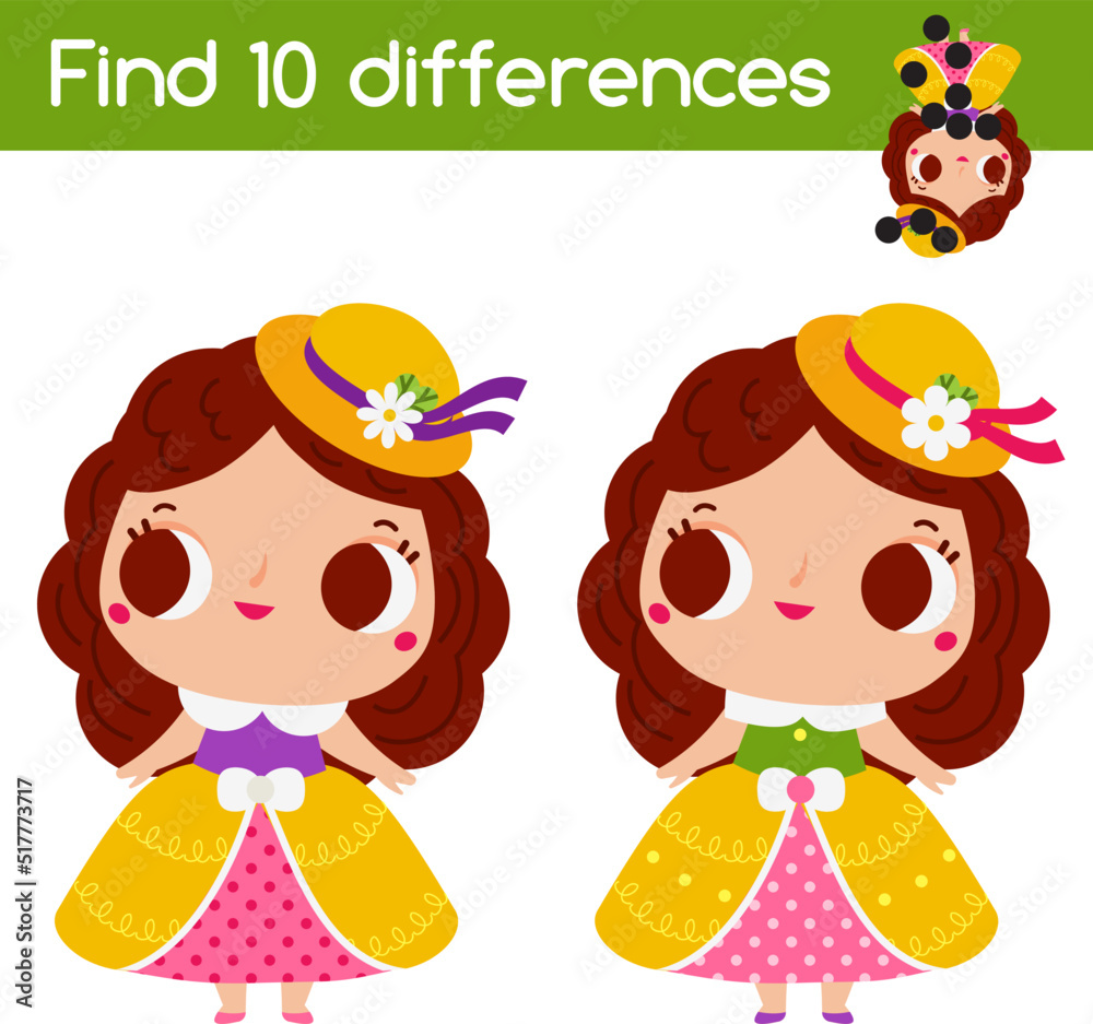Find the differences educational children game. Kids activity with ...