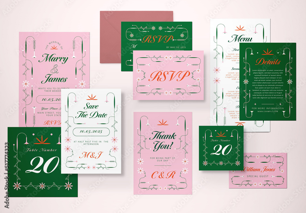 Wedding Invitation Set Layout Stock Template | Adobe Stock