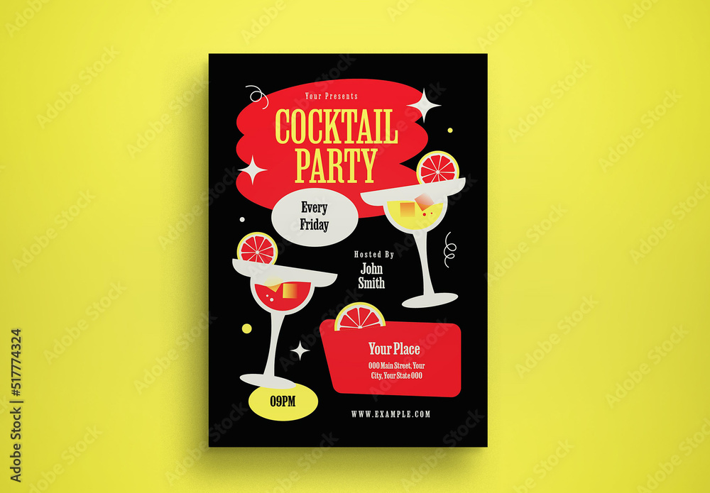 Cocktail Party Flyer Layout Stock Template | Adobe Stock