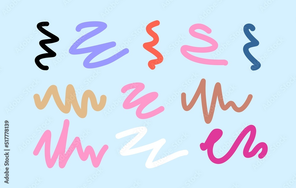 Set of lines, squiggles. Vector curved lines, flourishes. Doodle and ...