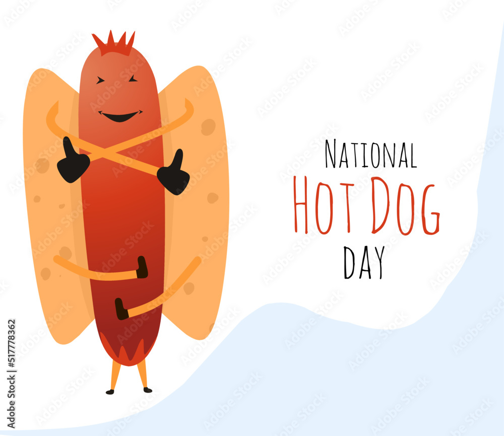 National Hot dog Day Vector Illustration. Funny cartoon hot dog ...