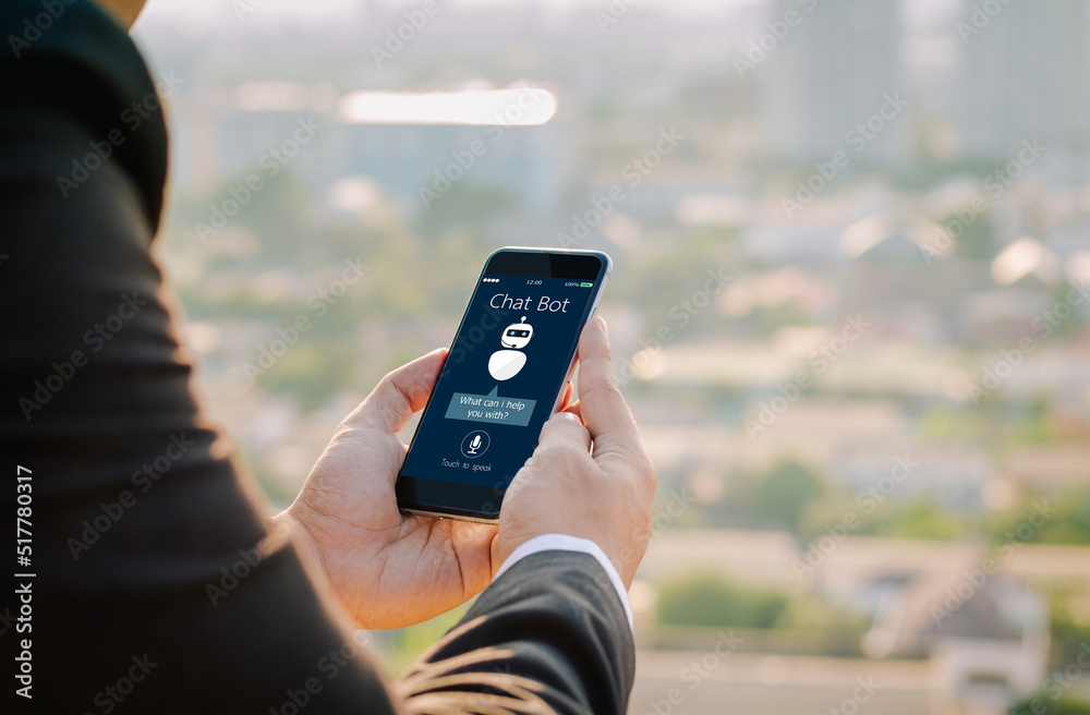 artificial intelligence,AI chat bot concept.Man hands holding mobile ...