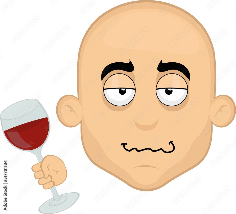 Vector illustration of the face of a drunk cartoon bald man with a ...
