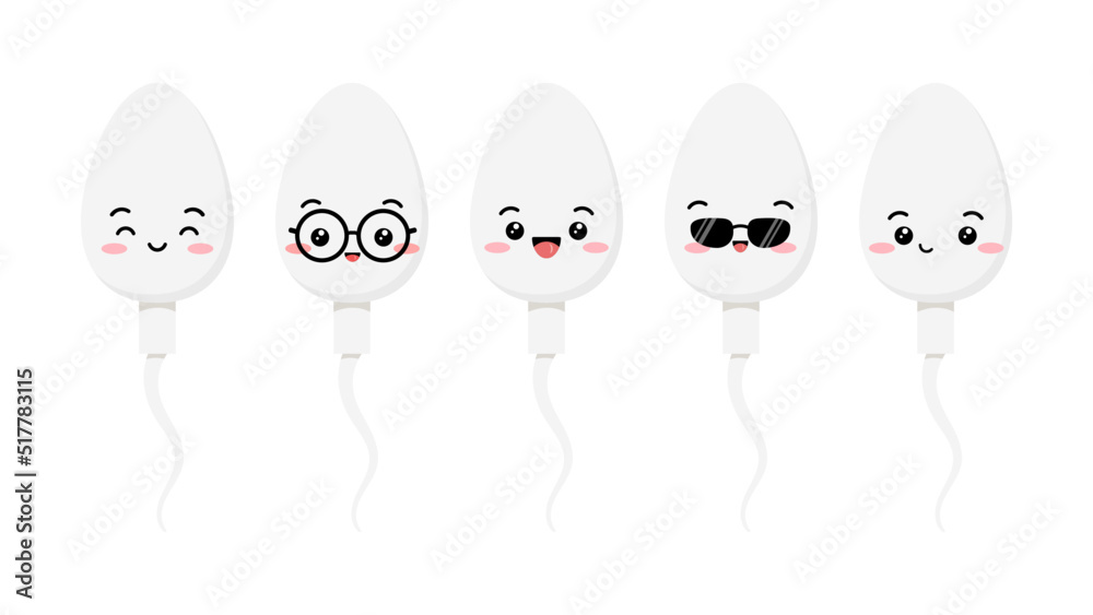 Cute sperm cell cartoon character emoji set. Kawaii sperm medicine ...