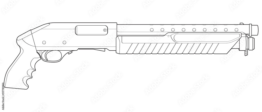 Firearms line art style, Shooting gun, Weapon illustration, Vector Line ...