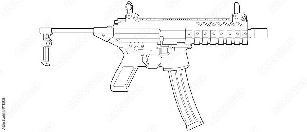 Firearms line art style, Shooting gun, Weapon illustration, Vector Line ...