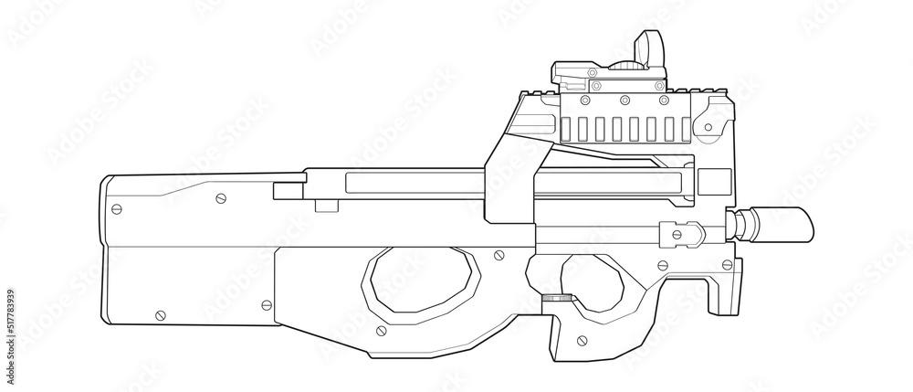 Firearms line art style, Shooting gun, Weapon illustration, Vector Line ...