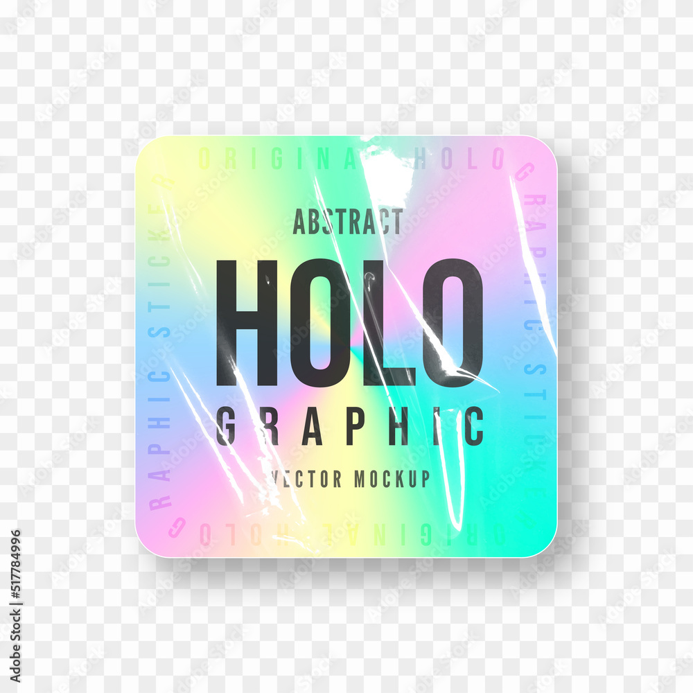 Holographic sticker mockup, square shape. Paper holographic sticker and ...