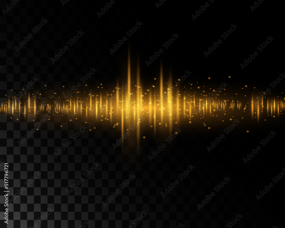 Sound waves of light gold color on a transparent background. light ...