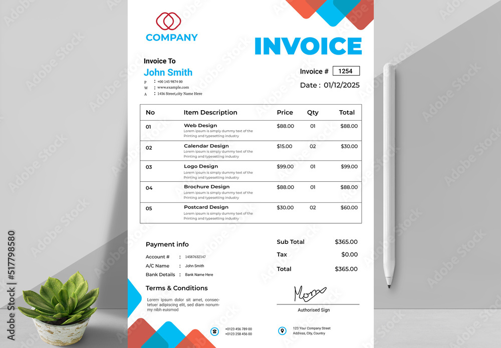 Simple Invoice Layout Stock Template | Adobe Stock