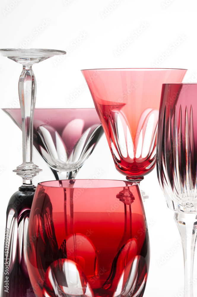 beautiful and luxurious cut crystal glasses of different colors, shapes ...