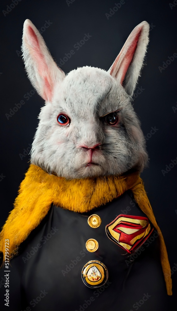 Portrait of a fantasy superhero rabbit. Ambitious and brave hero rabbit ...