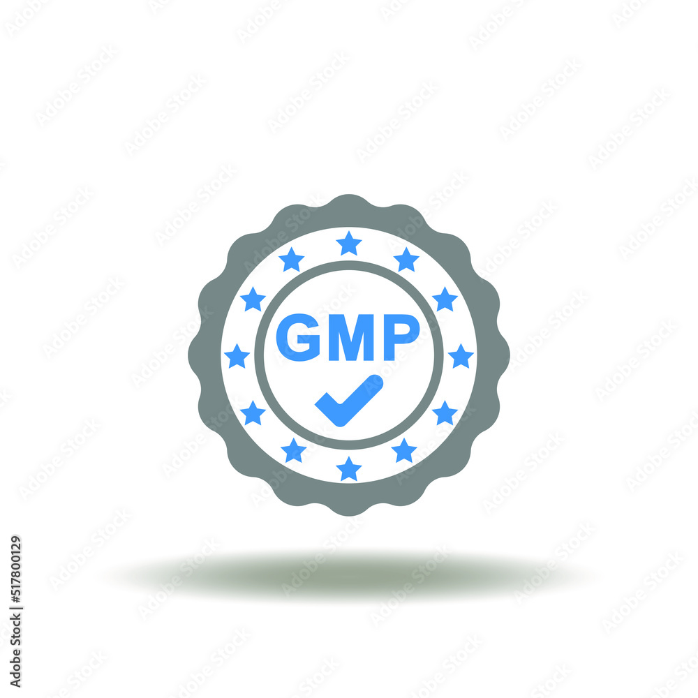 Vector illustration of stamp with check mark and GMP abbreviation ...