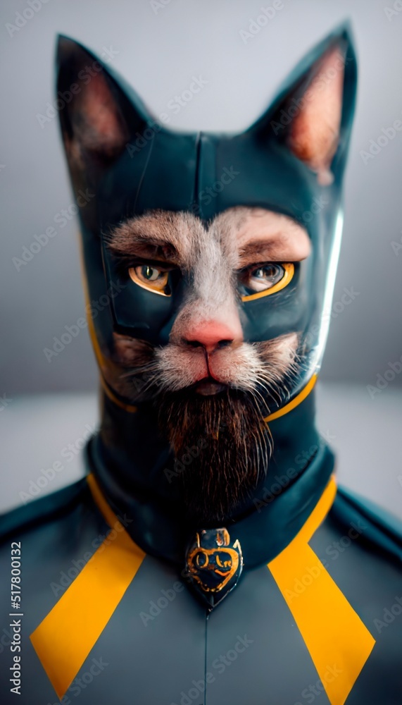 Portrait of a fantasy superhero cat. Ambitious and brave hero cat. A ...
