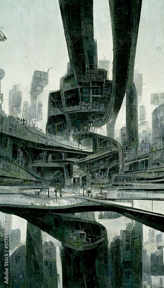 The dark, high-tech city of the future. An unusual futuristic city in ...