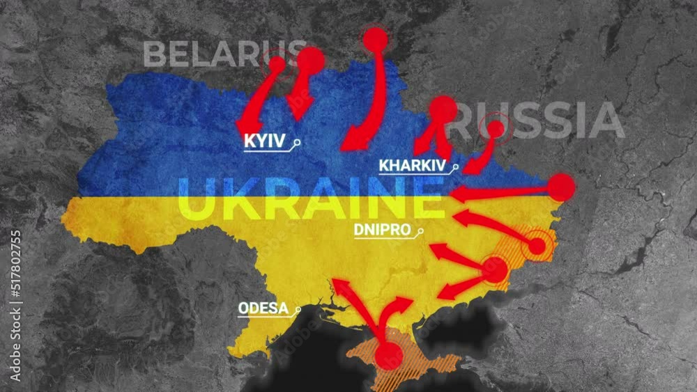 Ukraine map invasion attack war Animated map of Russia invasion of ...