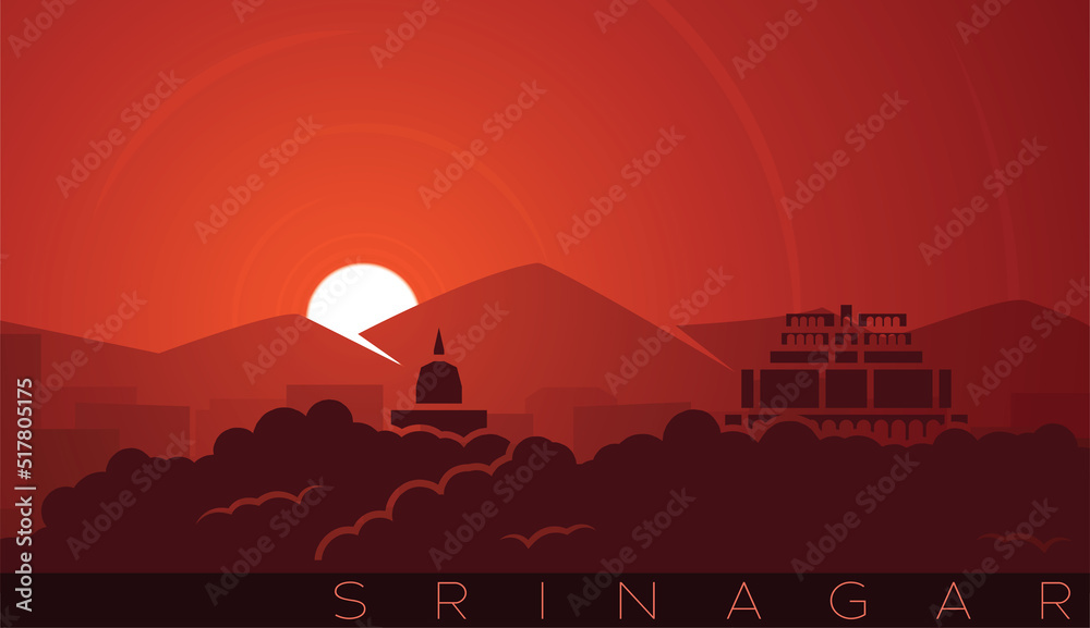 Srinagar Low Sun Skyline Scene Stock Vector | Adobe Stock