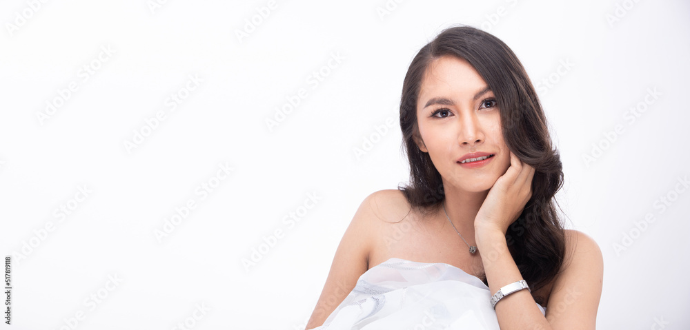 Half body Face of Asian Arab Indian tanned skin woman shows beautiful ...