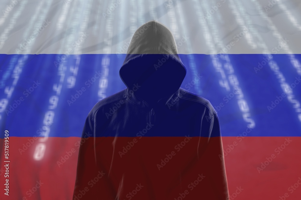 Russian killnet hacker group concept, man on flag background Stock ...
