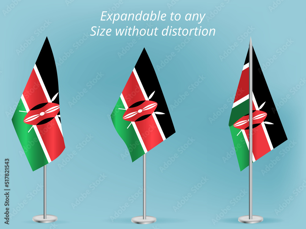 Flag of Kenya with silver pole.Set of Kenya's national flag Stock ...