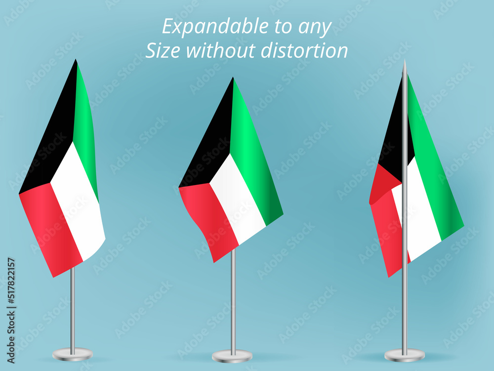 Flag of Kuwait with silver pole.Set of Kuwait's national flag Stock ...