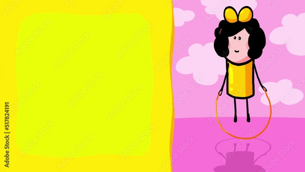 Girl character cartoon animation crawling with skipping rope on title ...