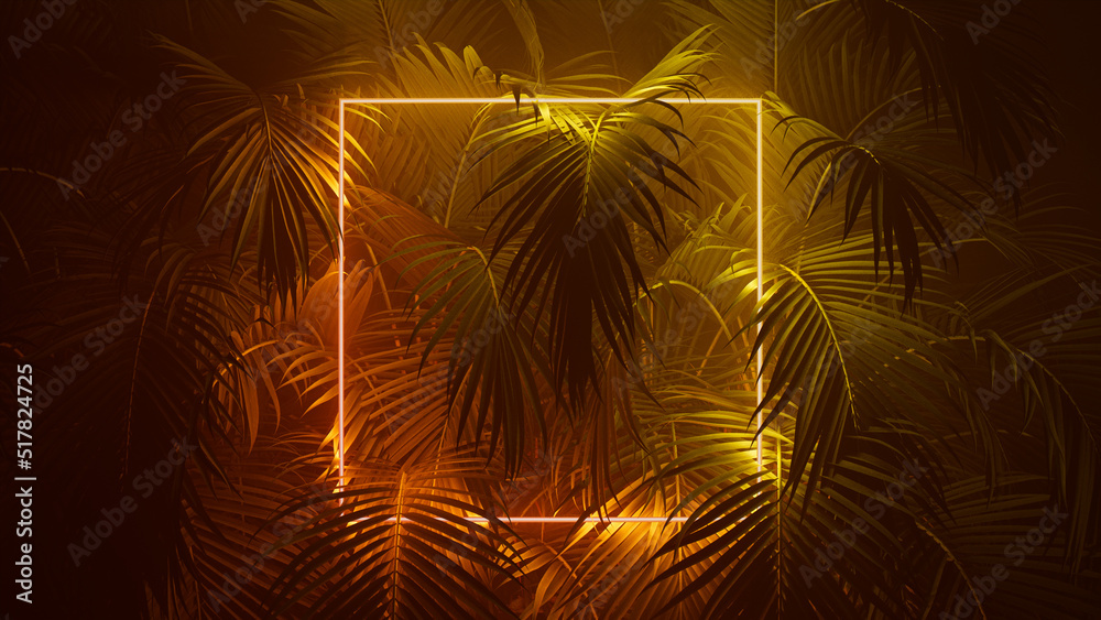 Tropical Plants Illuminated with Yellow and Orange Fluorescent Light ...