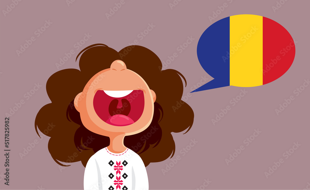 Happy Girl Speaking Romanian Vector Cartoon Illustration. Child wearing ...