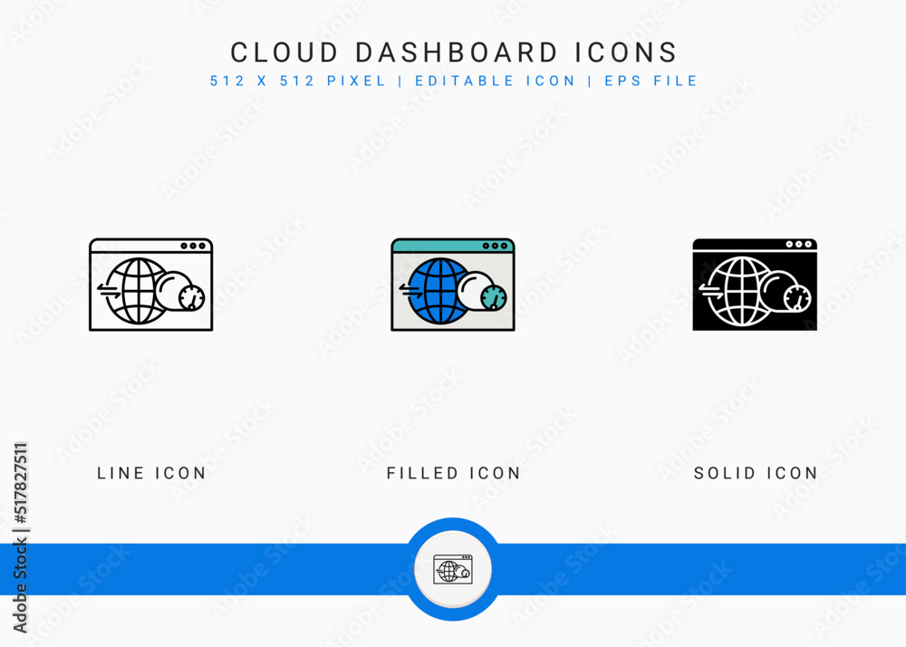 Cloud dashboard icons set vector illustration with solid icon line ...